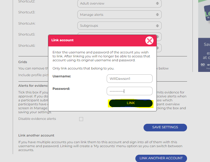 Linking Accounts Example - July 2024 – DofE