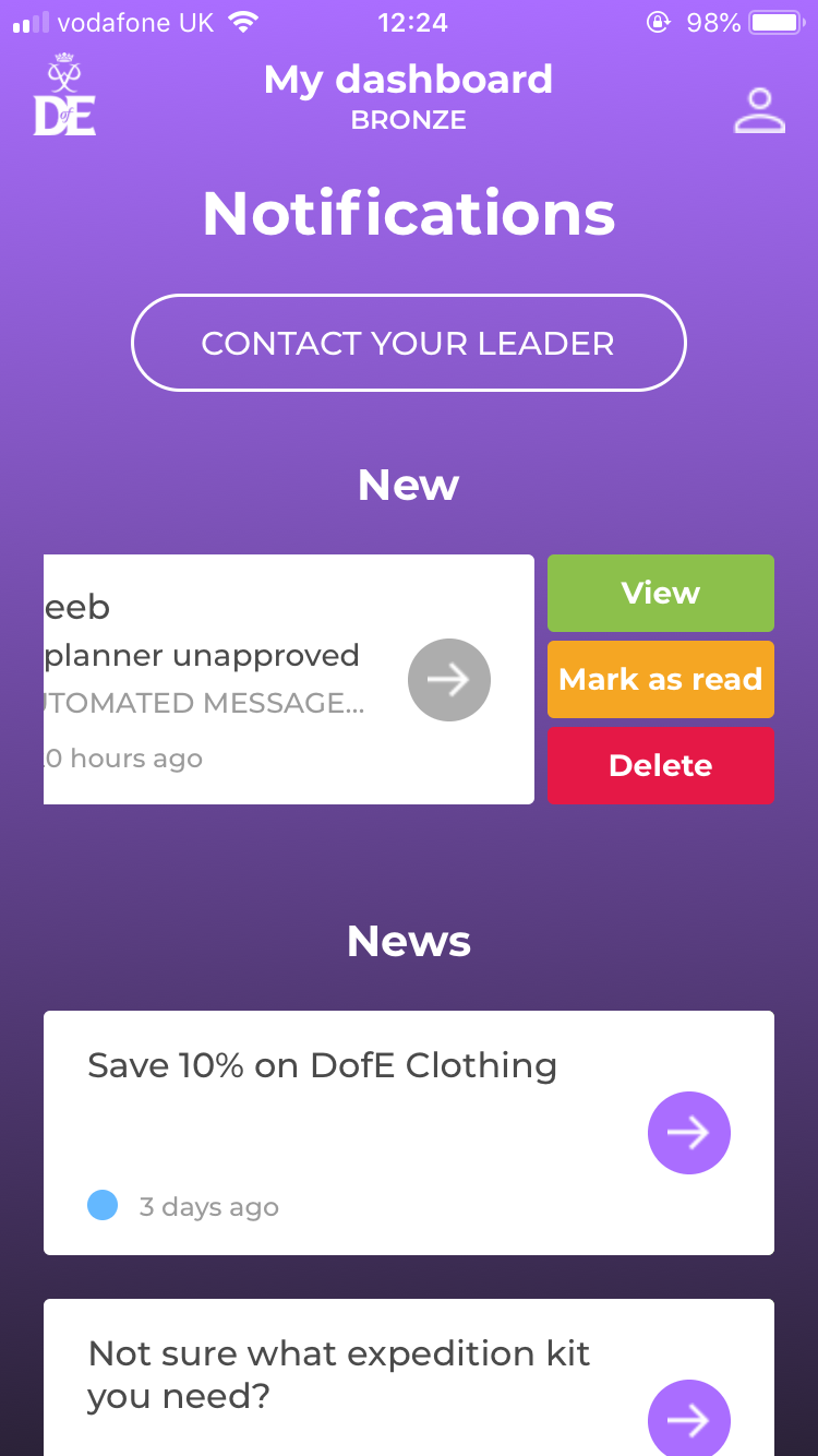 DofE App - How do I view/send messages? – DofE