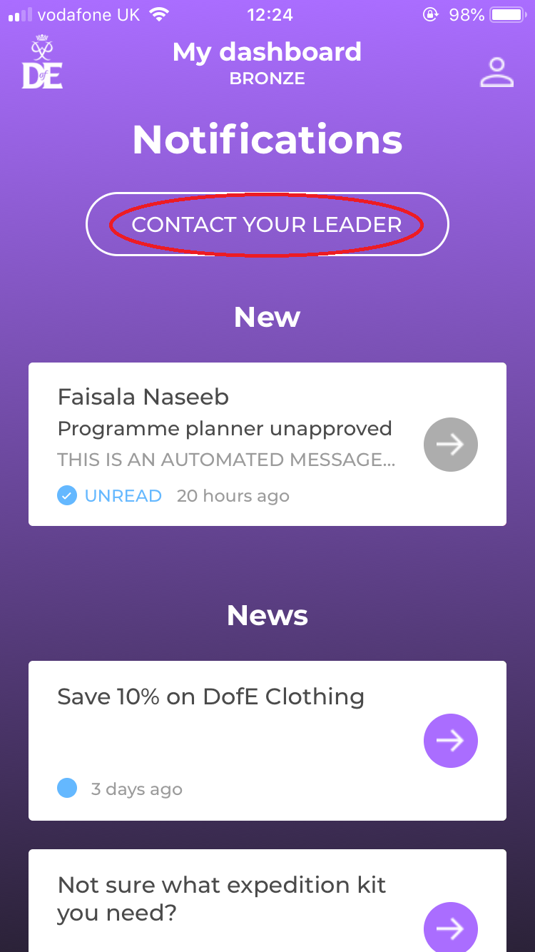 DofE App - How do I view/send messages? – DofE