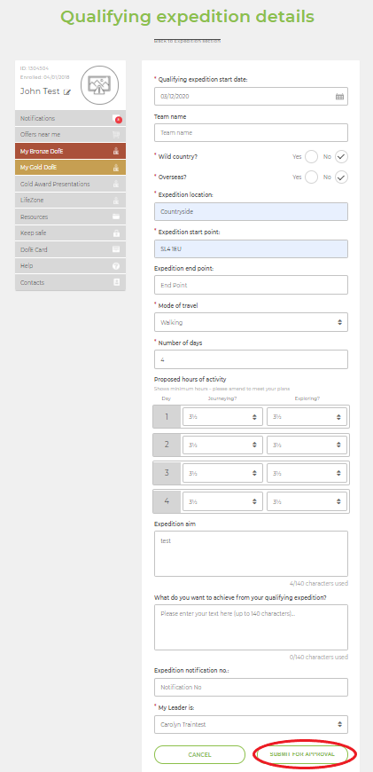 Expedition section (eDofE) – DofE